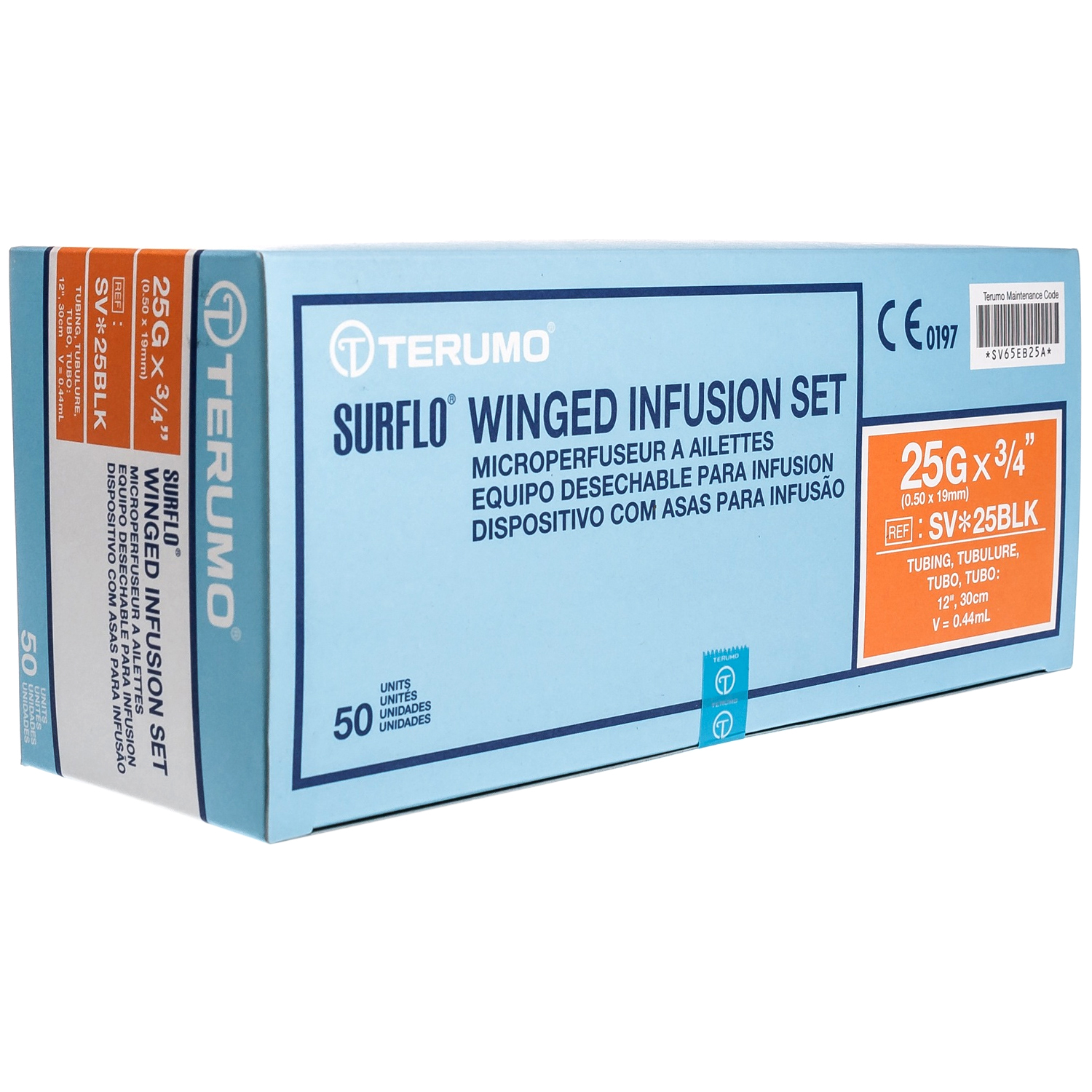 Infusion Set Surflo Winged 25G x ¾" 12" Tubing, 50/Bx