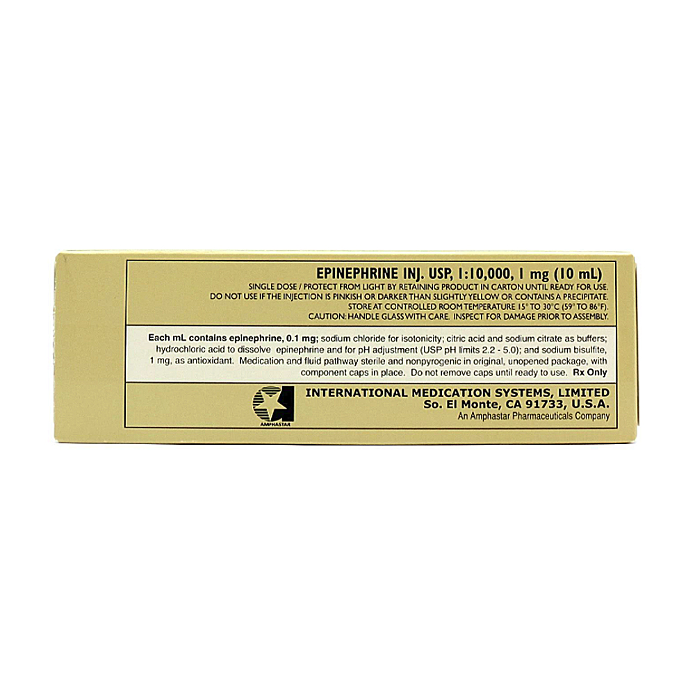 Epinephrine 0.1 mg/mL 1:10,000 PFS, 10/Box | Dealmed Medical Supplies