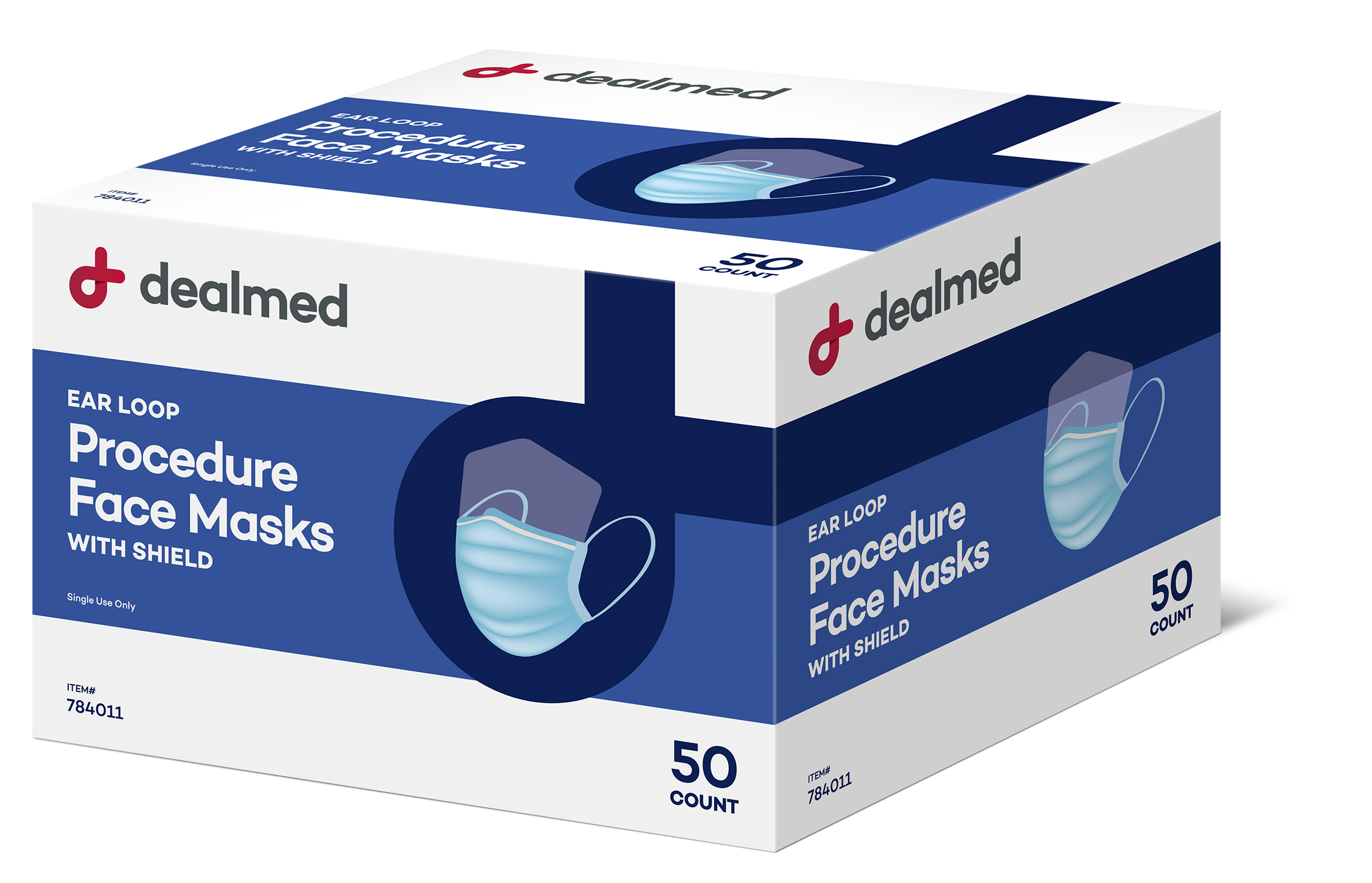 Face Mask Shield & Earloop Blue, 50/Bx | Dealmed Medical Supplies