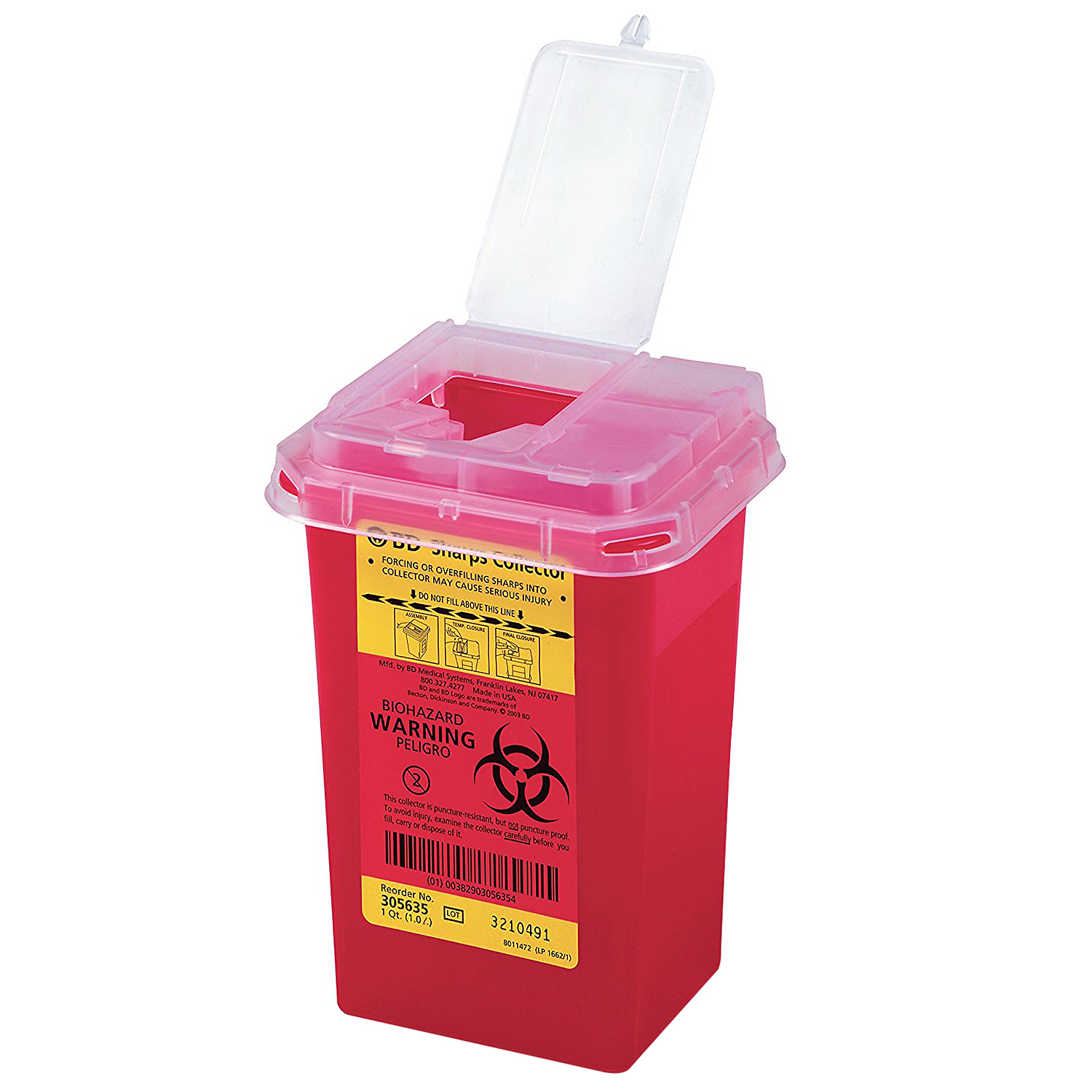 Sharps Container 1 Qt Phelbotomy Red, Ea