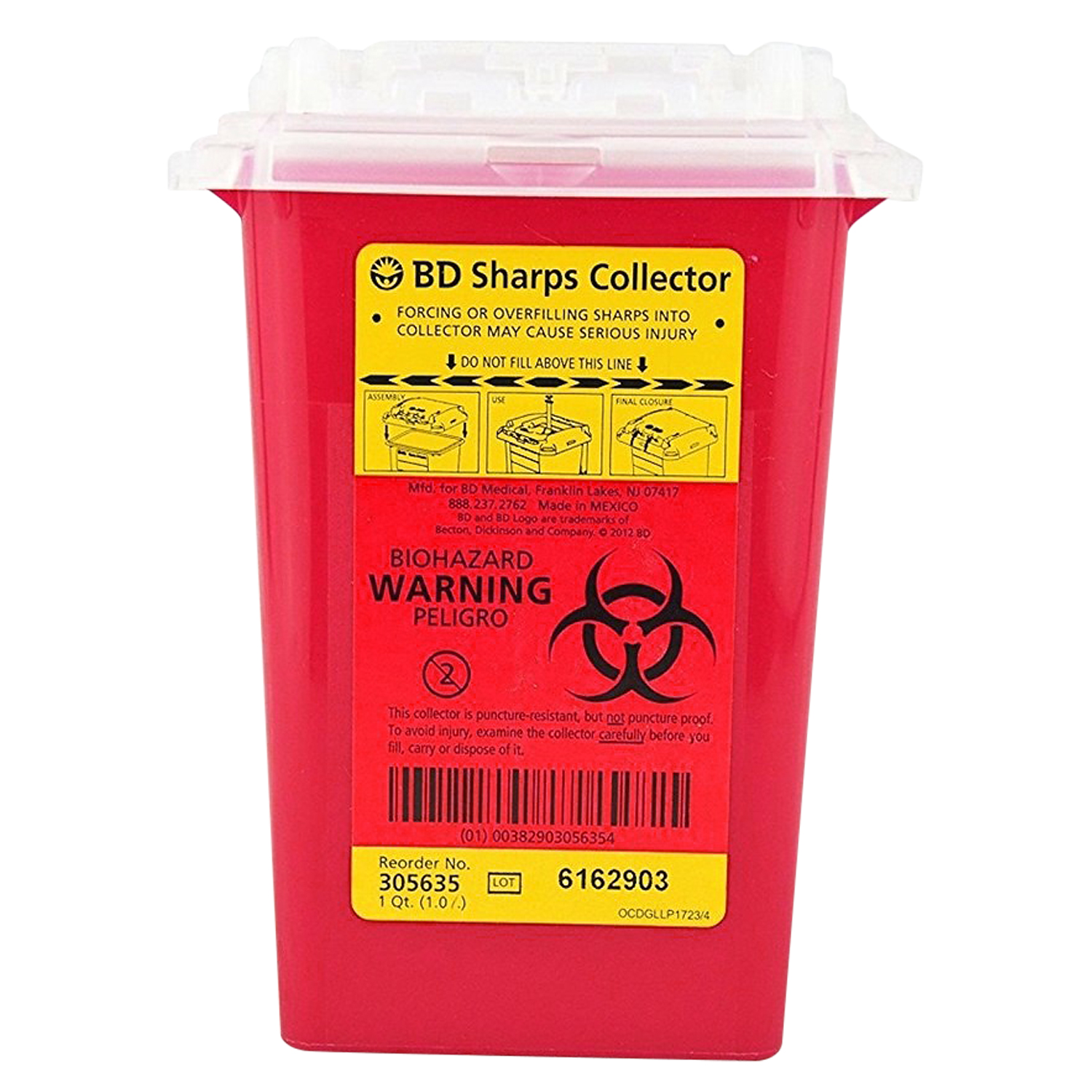 Sharps Container 1 Qt Phelbotomy Red, Ea