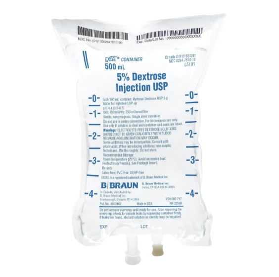 Dextrose 5% 500 mL Bag, Ea