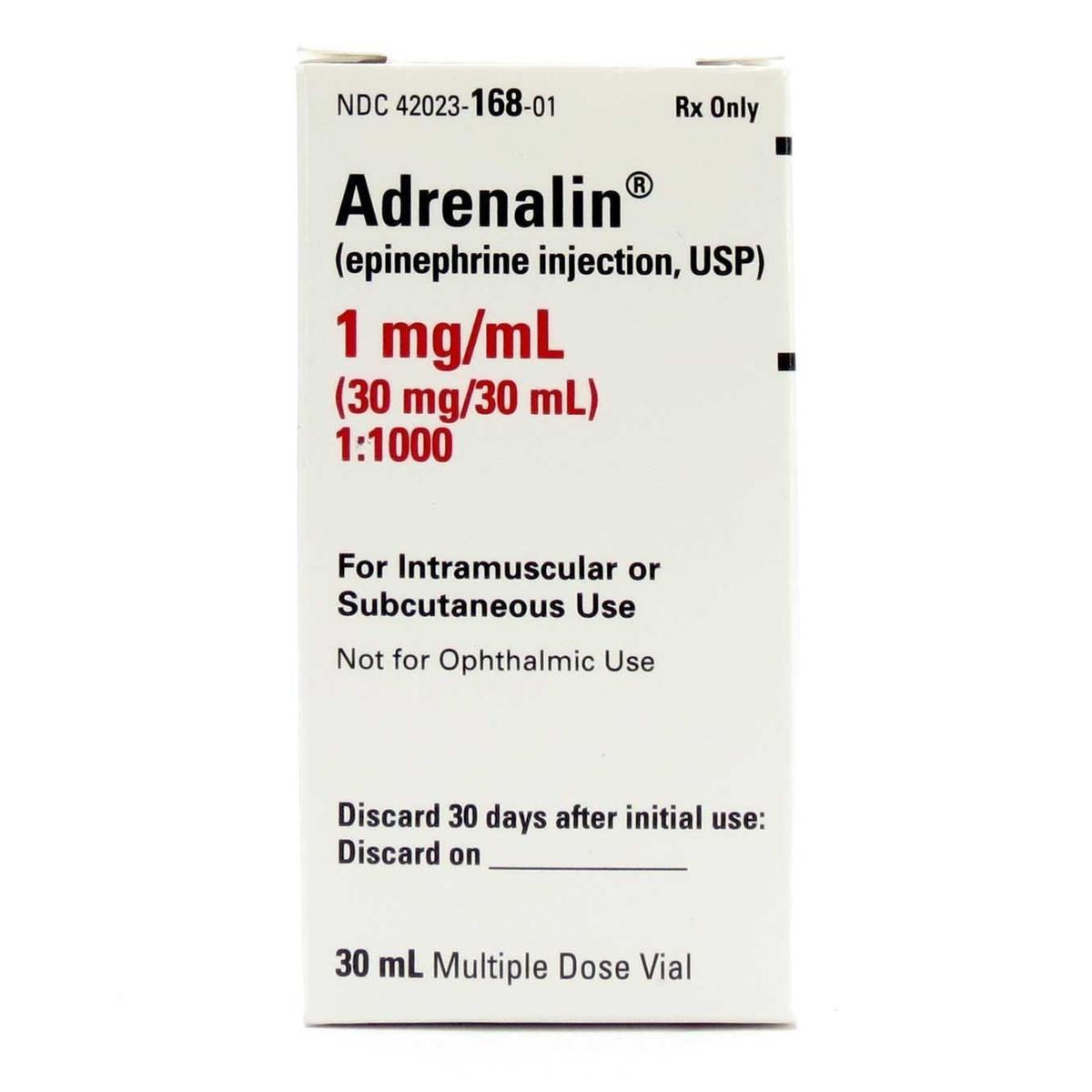 Adrenalin Epinephrine 1 mg/mL 1:1000 30 mL MDV, Ea