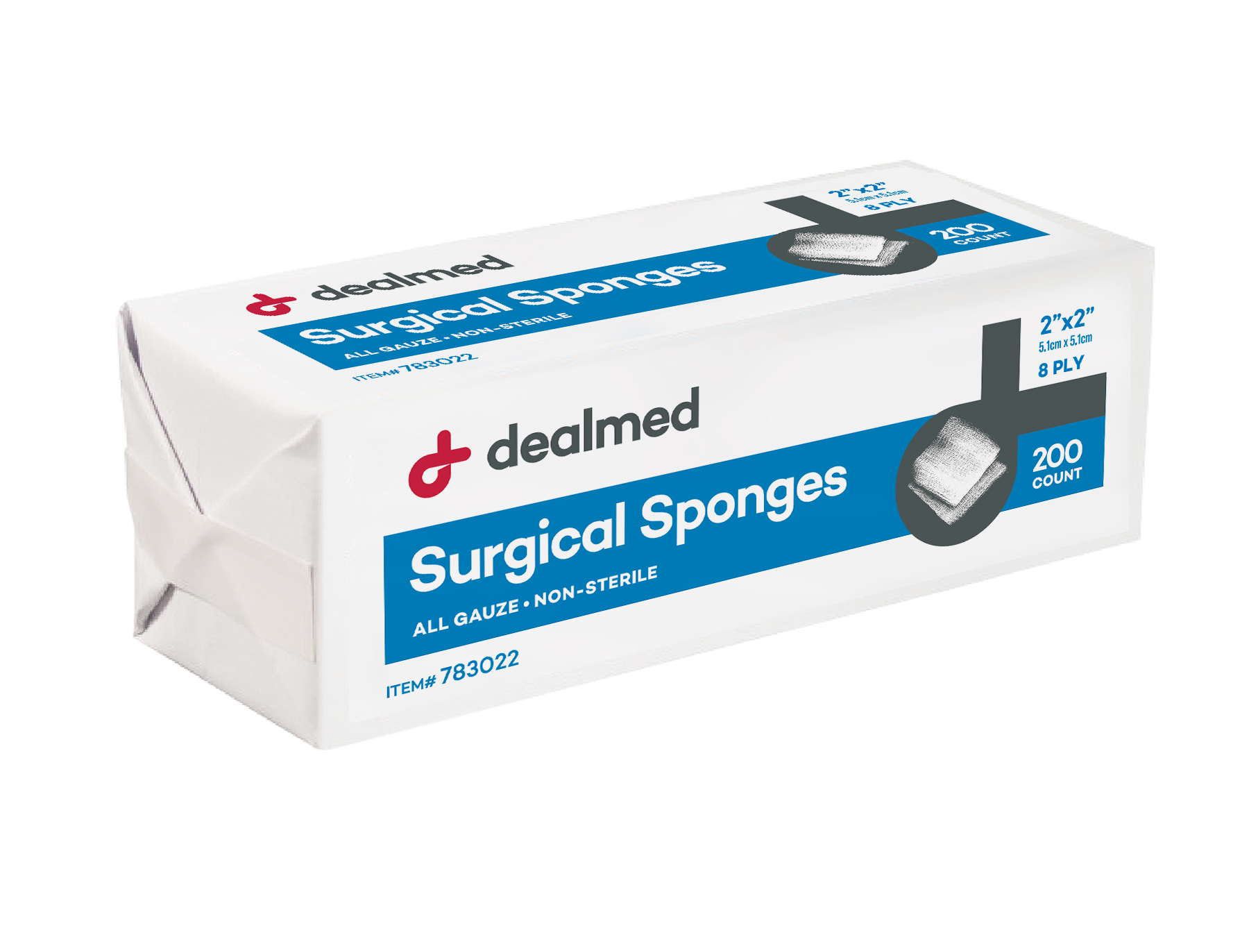 Surgical Sponge N/S Woven 2" x 2" 8-Ply, 200/Box | Dealmed Medical Supplies